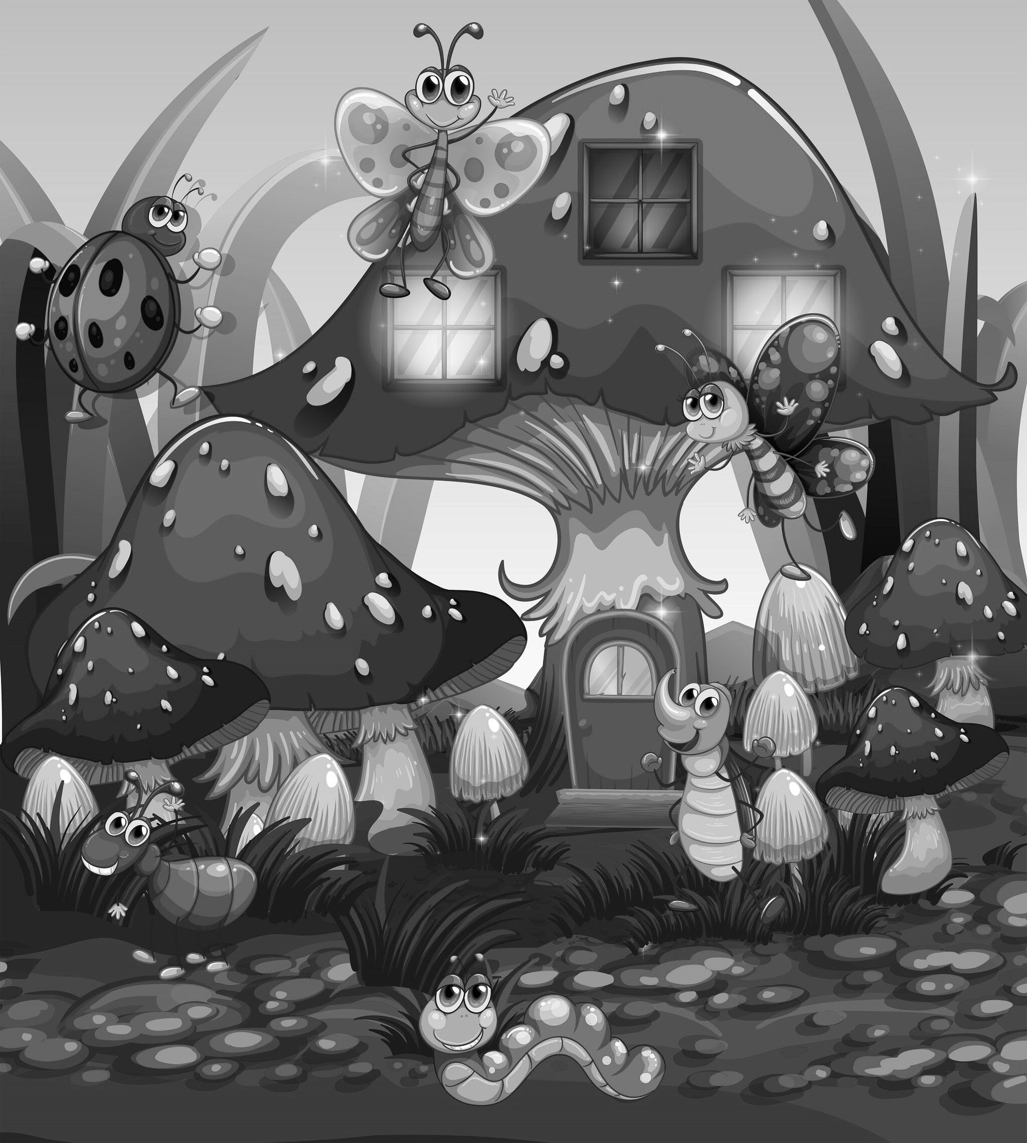 Colorful Critter Cottage Wall Mural - PASWM