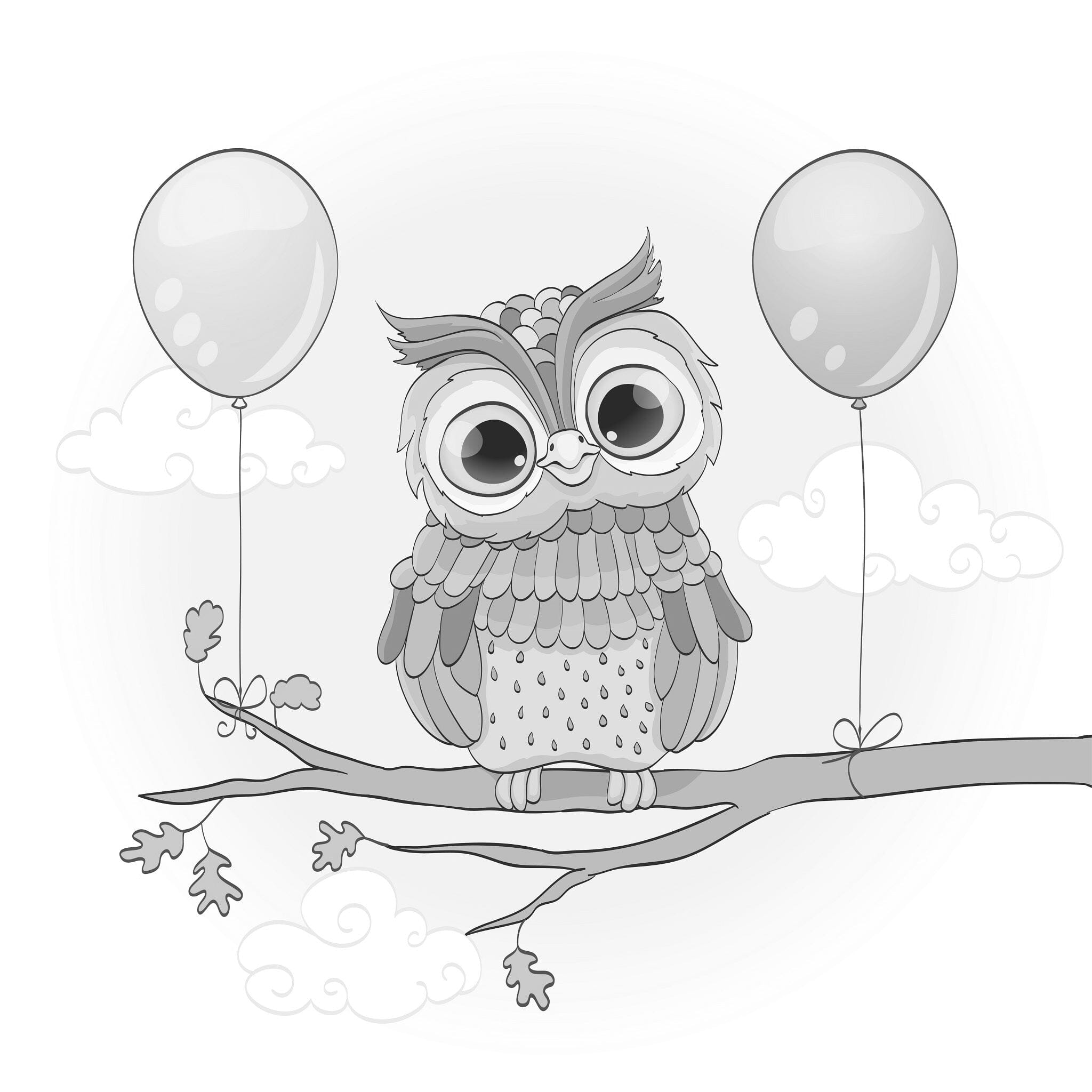 Owl with Balloons Wall Mural - PASWM