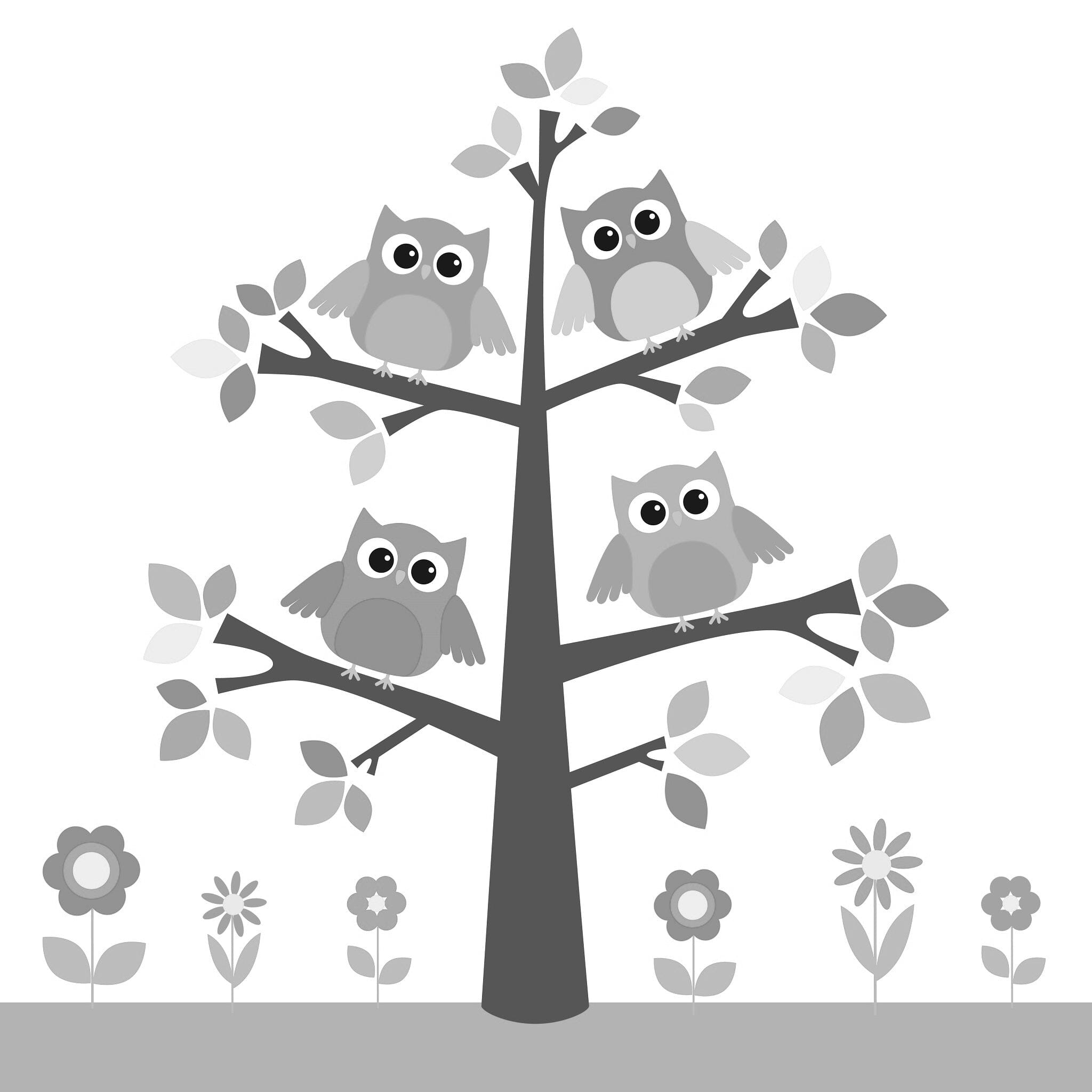 Playful Owl Family Tree Wall Mural - Peel and Stick Wall Murals