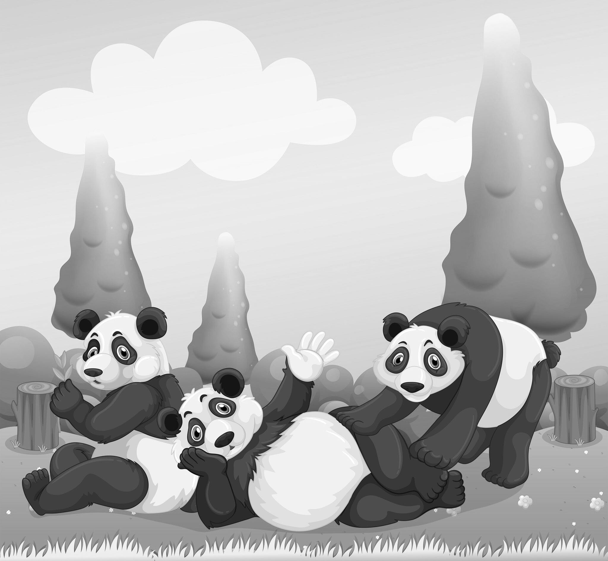 Three Cute Pandas Wall Mural - PASWM