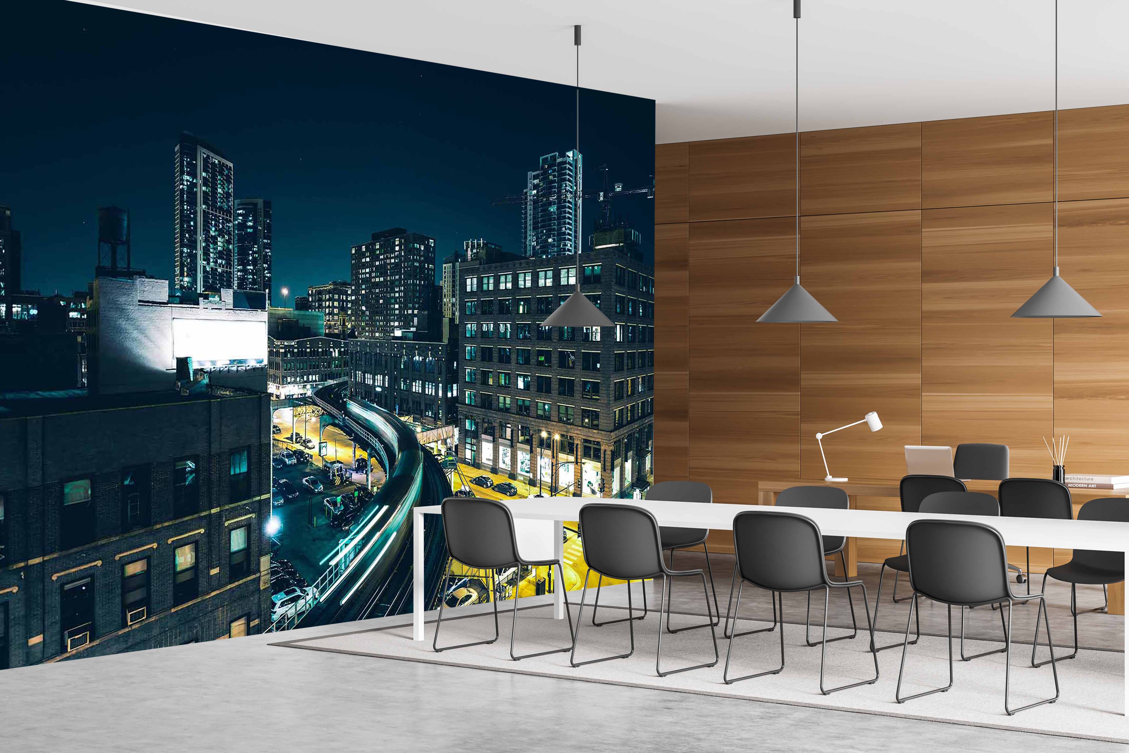 Chicago Speeding Train At Night Wall Mural - PASWM