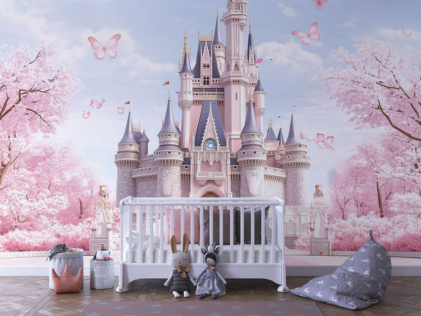 Enchanted Pink Castle Wall Mural - Peel and Stick Wall Murals