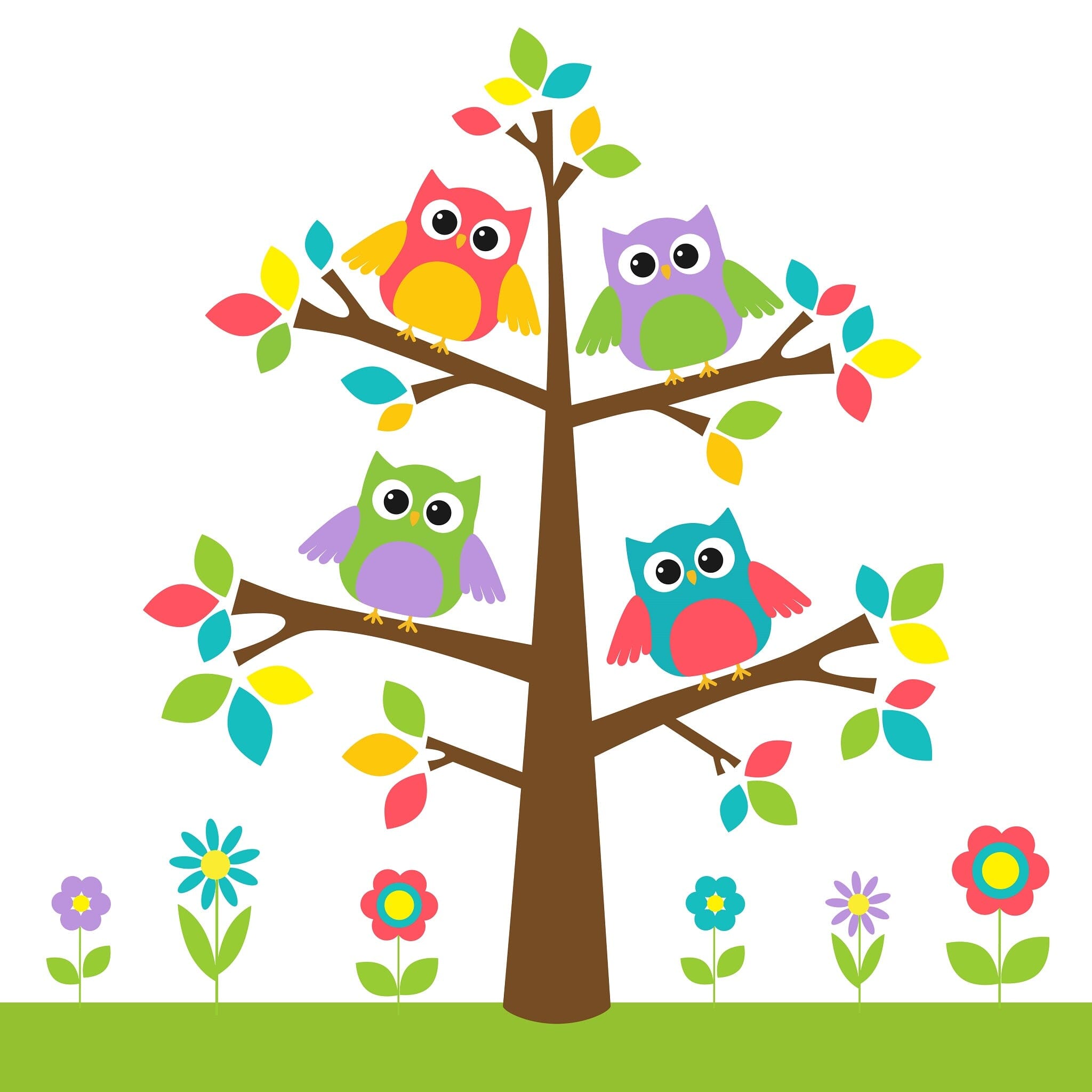 Playful Owl Family Tree Wall Mural - Peel and Stick Wall Murals