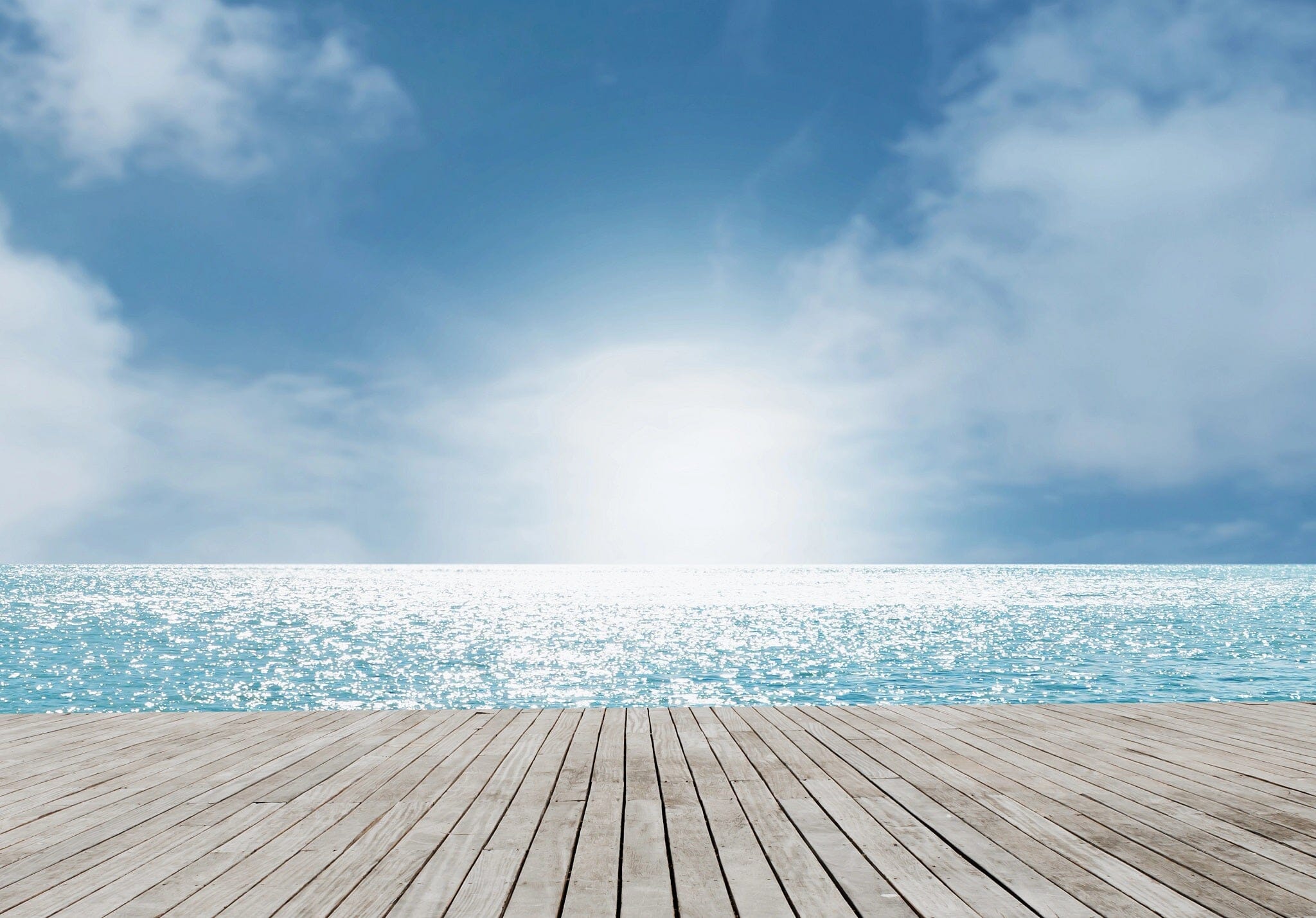 Wooden Dock With Ocean View Wall Mural - Peel and Stick Wall Murals