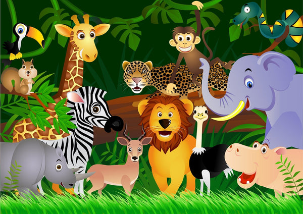 Wild Cartoon Animals Wall Mural - PASWM
