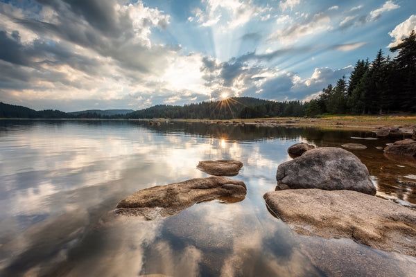 Sun Rays Over A Mountain Lake Wall Mural - PASWM